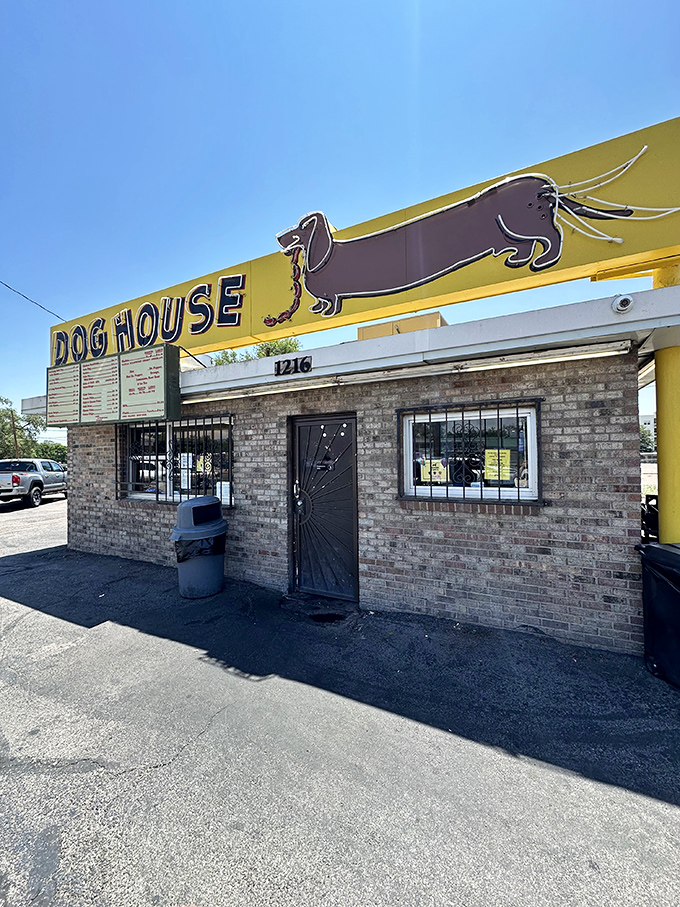 The Dog House's dachshund sign might be the most honest advertising ever &ndash; long on flavor, short on pretension.