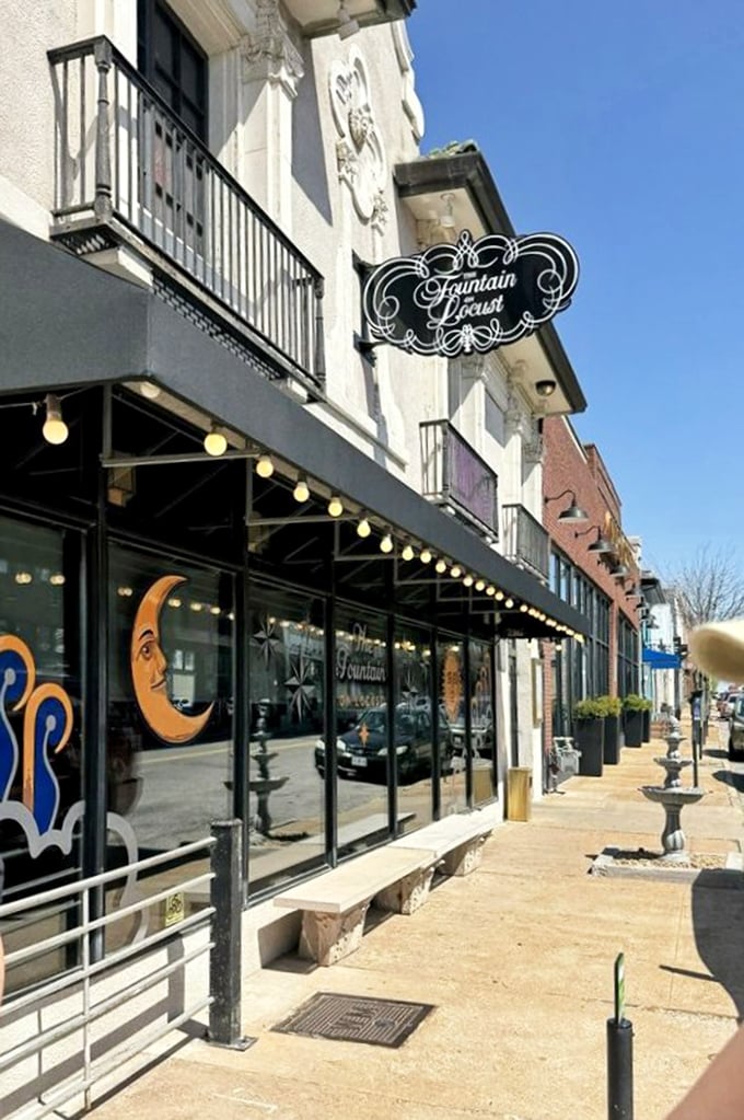 The Fountain on Locust's elegant facade hints at the Art Deco wonderland within. That moon-shaped logo practically winks at passersby.