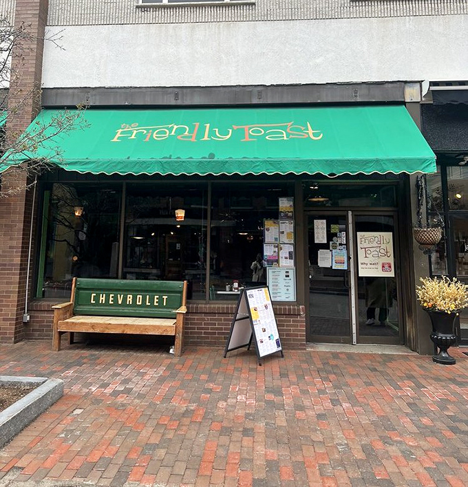 The Friendly Toast's green awning signals you've found Portsmouth's quirkiest breakfast spot. Normal diners need not apply!