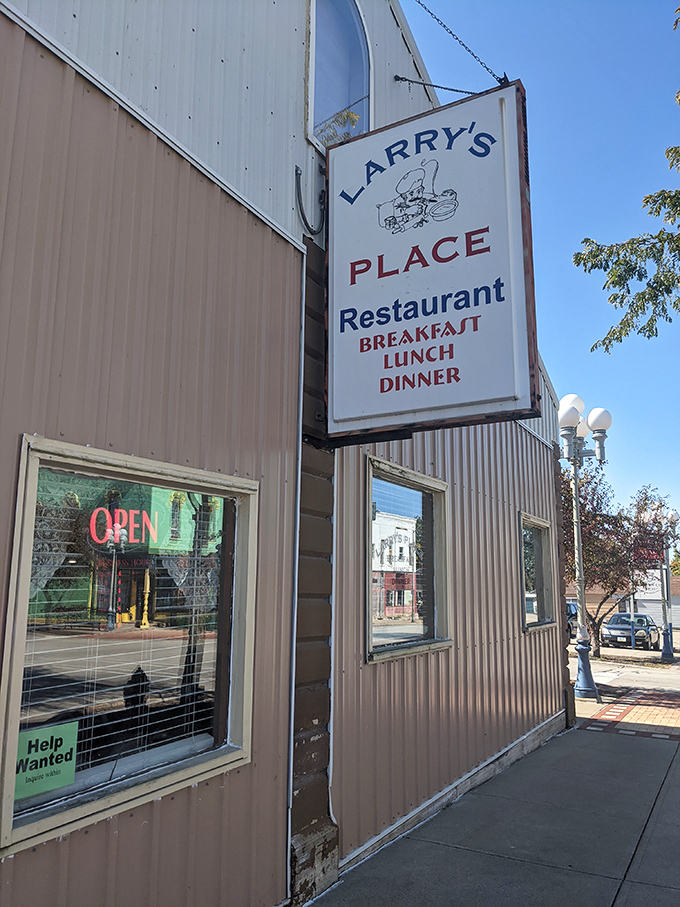 The simple sign at Larry's Place tells you everything you need to know: Breakfast, Lunch, Dinner. No frills, just skills in the kitchen.