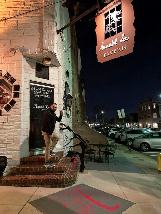 The white brick exterior of Annabel Lee Tavern gives little hint of the gothic delights waiting inside this Poe-inspired gem.