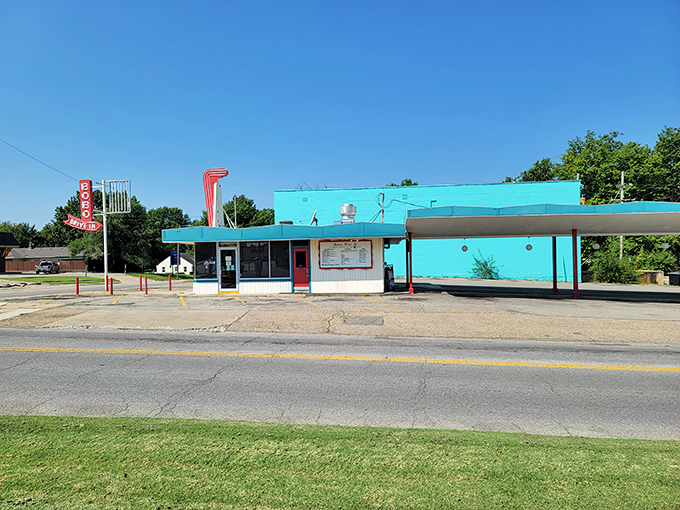 Bobo's Drive In: "Where nostalgia meets your appetite! Bobo's vibrant blue exterior has been catching eyes and satisfying cravings for generations of Kansans."