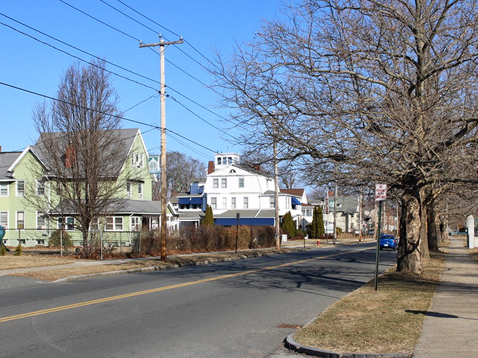 Chicopee's wide streets and historic buildings create an approachable small-city vibe where local businesses thrive in classic New England style.