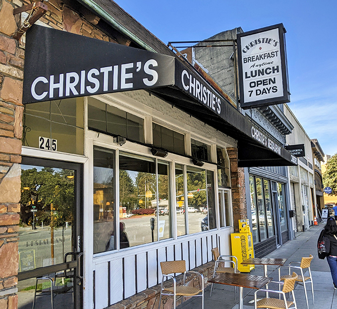 Christie's: The "Open 7 Days" sign is less a business detail and more a comforting promise to the neighborhood.