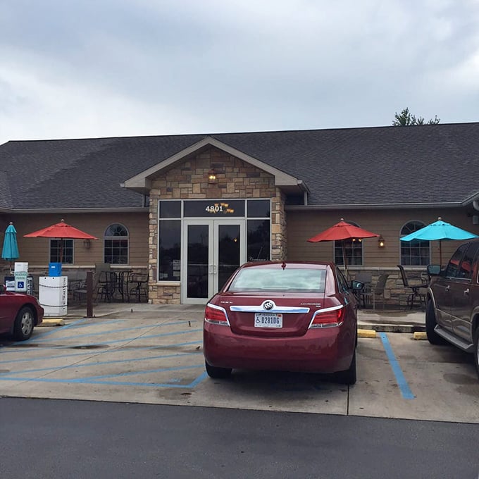 Concannon's entrance: Come for the charming stone exterior, stay for the life-changing fritters. Those red umbrellas mark the spot.
