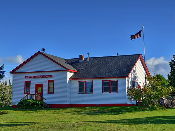 The historic Copper Harbor schoolhouse stands as a reminder that education once happened without Wi-Fi, smartphones, or the excuse "my dog ate my Google Doc."
