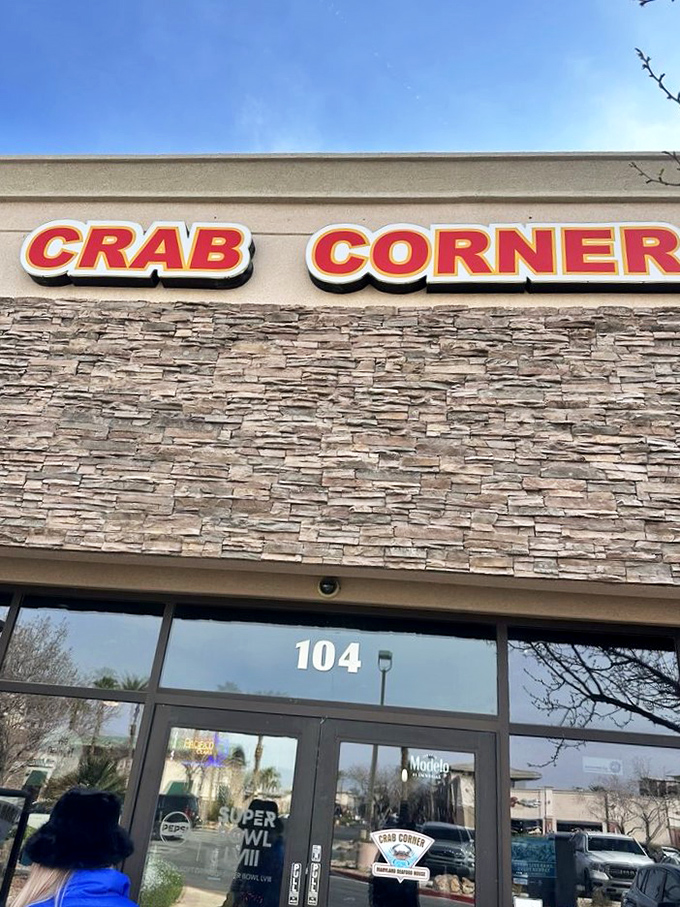 The bright red "CRAB CORNER" sign promises exactly what you're looking for &ndash; no-nonsense, delicious crab feasts await!