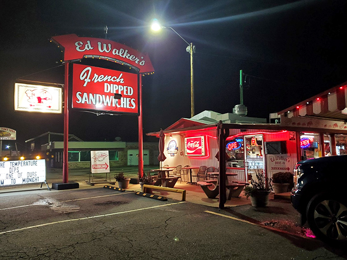 Ed Walker's Drive-In: By day, a nostalgic throwback. By night, a neon-lit temple to the art of the perfect sandwich.