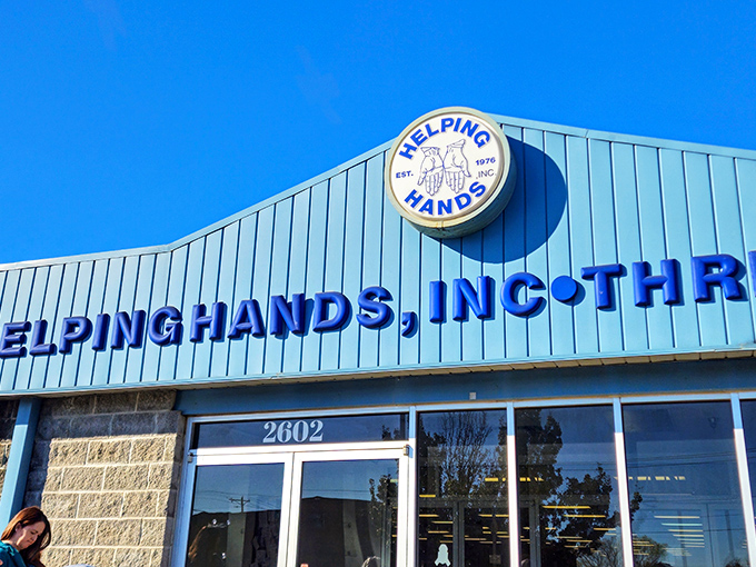 Sunshine highlights the cheerful blue facade. Like finding a twenty in last year's winter coat, this place delivers unexpected joy.