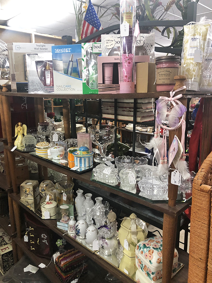 From beauty products to vintage glassware, Lisa's Eagle Nest displays its treasures with pride. That crystal dish has stories to tell!