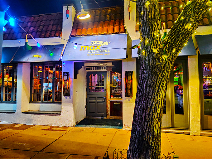 Max Gill's charming exterior hints at the maritime magic happening inside. That tree provides shade for summer diners enjoying their lobster rolls.