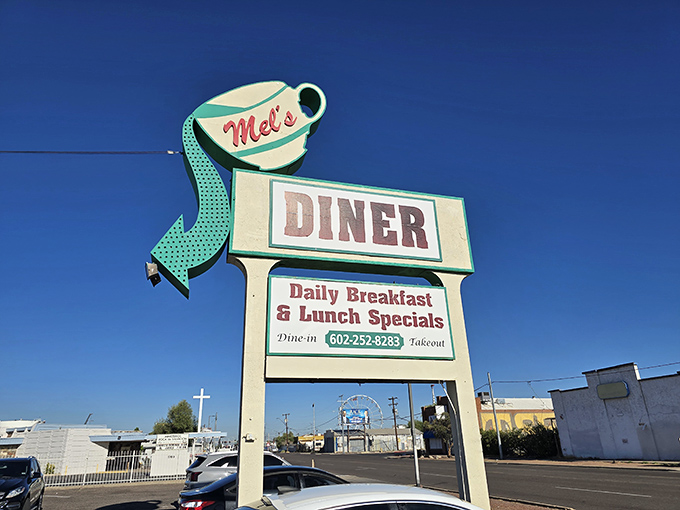 Classic diner signage that has guided hungry travelers through decades of Arizona mornings.