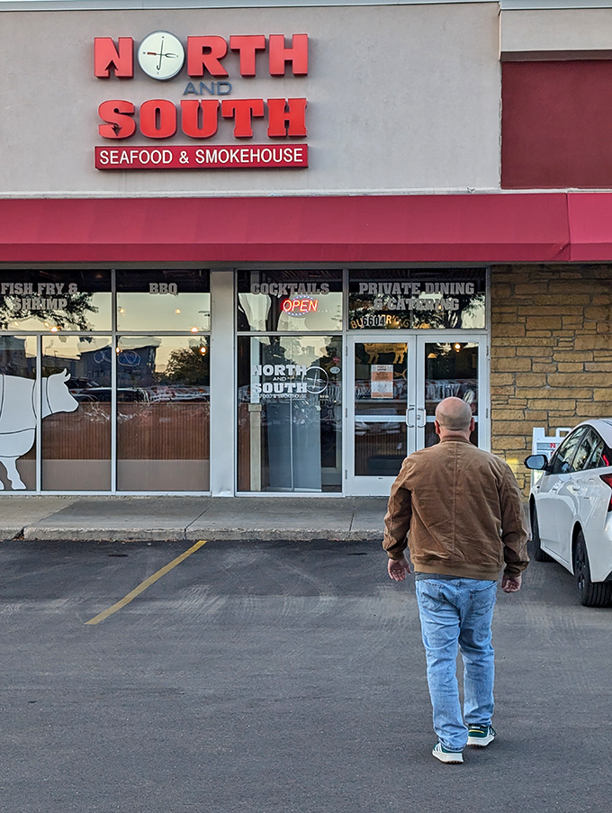 Someone walking into North and South Seafood for the first time, about to discover why locals drive across town for their legendary fish fry.