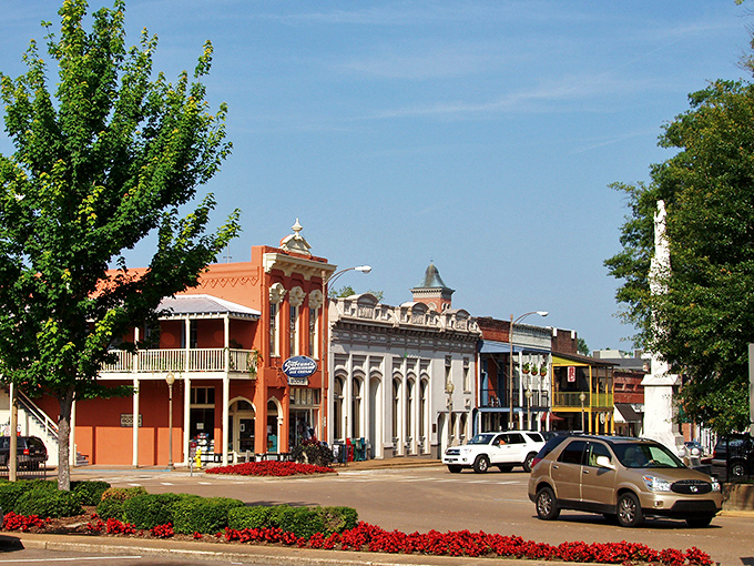 Flowering trees add splashes of color to Oxford's streetscape, where Southern charm doesn't have to come with a premium price tag.