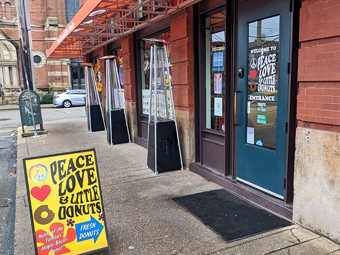 The psychedelic van outside Peace, Love and Little Donuts &ndash; delivering mini happiness on wheels throughout Pittsburgh.