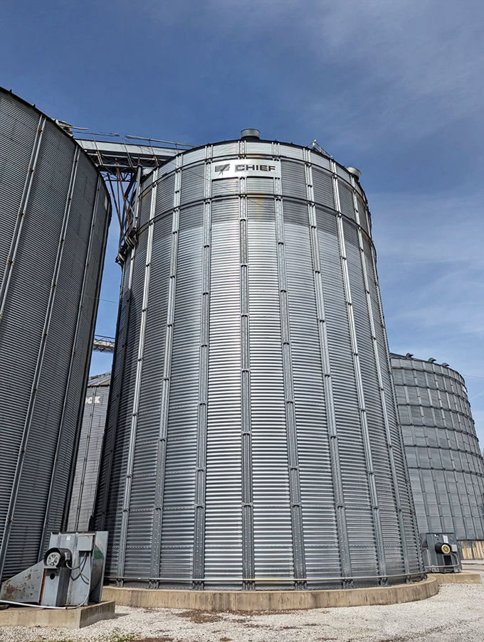 Those grain silos aren't just for storing crops—they're Sims' unofficial skyline, standing tall against Indiana's blue skies.
