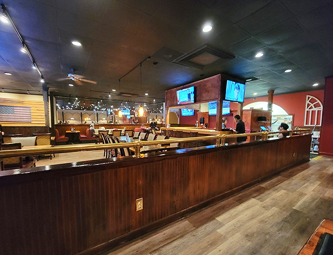 Where wood paneling meets wood-fired perfection &ndash; Southern Steakhouse's interior speaks the universal language of comfort.