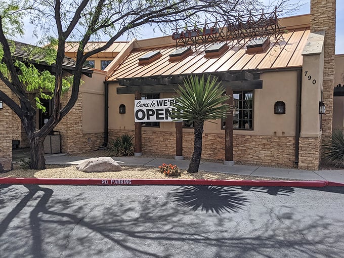 "Come in, we're open!" The sign beckons, but it's the aroma of grilling steaks that really draws you through these doors.