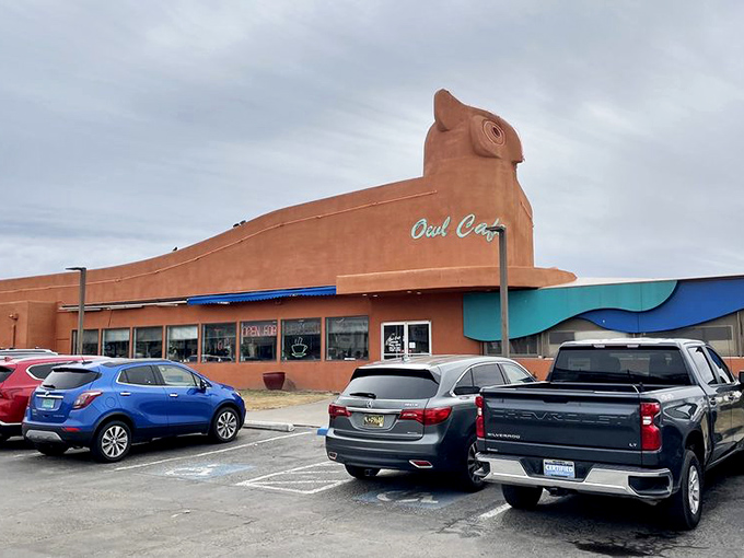 The Great Owl watches over Albuquerque, its turquoise accents promising Southwestern comfort food that hugs your soul.