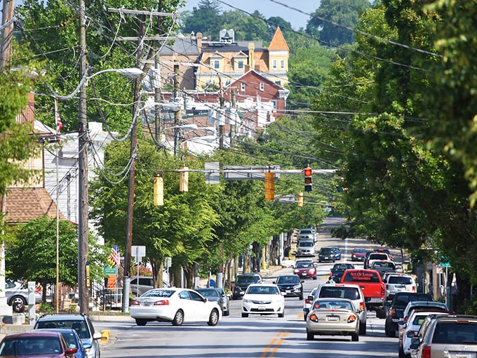 Classic American main street vibes in Westminster, where historic buildings house modern shops and eateries.