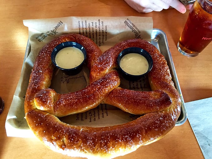 This pretzel has the wingspan of a bald eagle and twice the majesty. The salt crystals glisten like Minnesota snow.