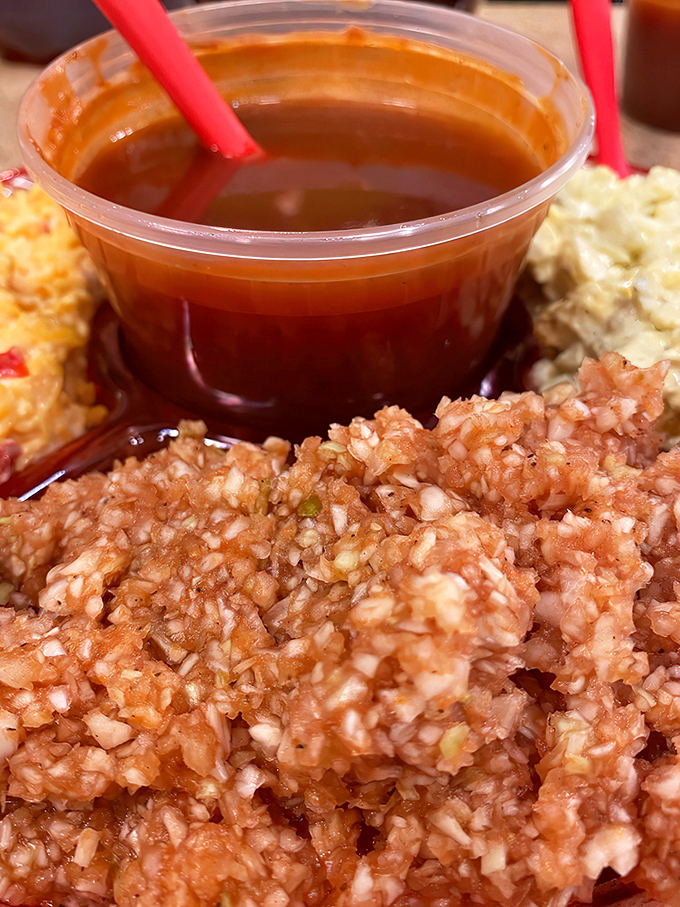 Not your ordinary coleslaw&mdash;this red slaw gets its vibrant color and zingy flavor from the same vinegar-based sauce used on the pork. Perfect barbecue harmony.