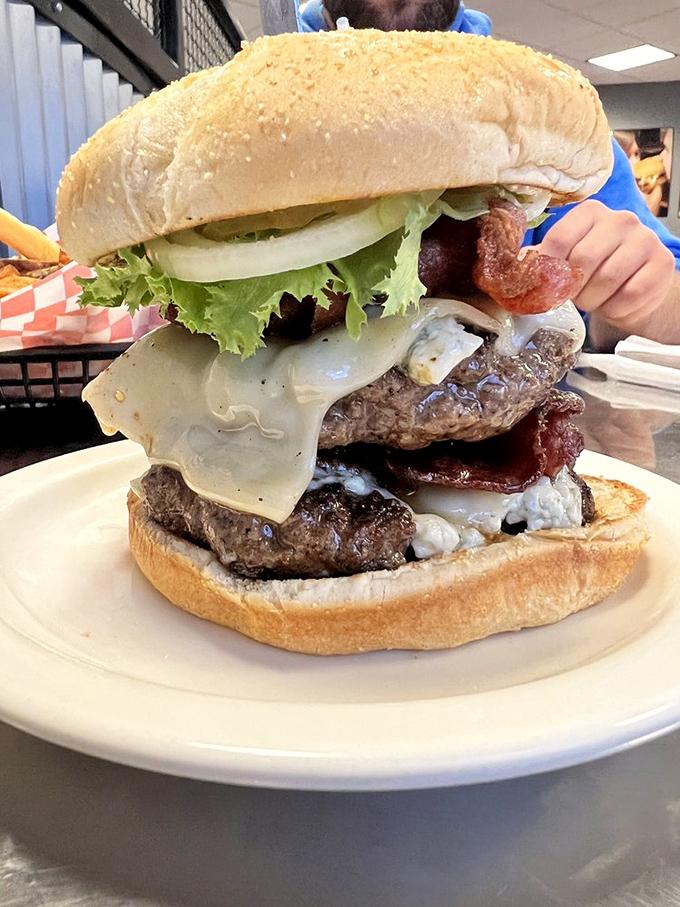This double-decker beauty isn't just a burger&mdash;it's architecture. The structural integrity alone deserves an engineering award.