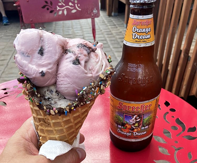 The pink ice cream-soda pairing looks like something The Fonz would have ordered to impress a date at Arnold's &ndash; cool, colorful, and unabashedly retro.