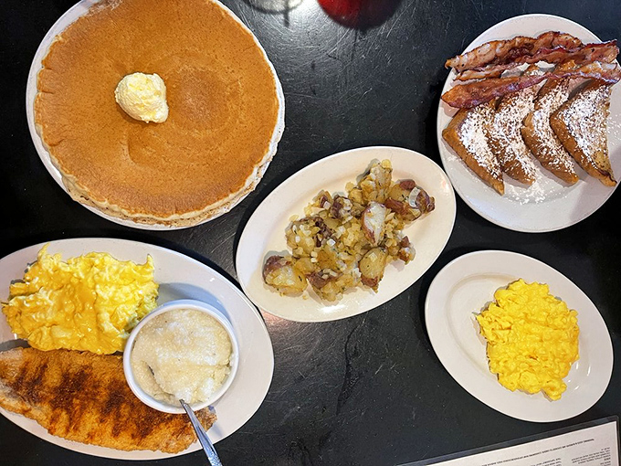 The breakfast spread that answers the eternal question: "Why choose one thing when you can have a table full of morning classics?"
