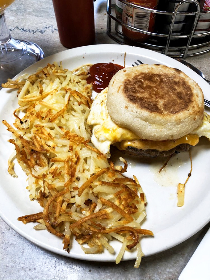 The breakfast sandwich that launched a thousand food dreams. Those hash browns are the supporting actors who secretly steal the show every single time.