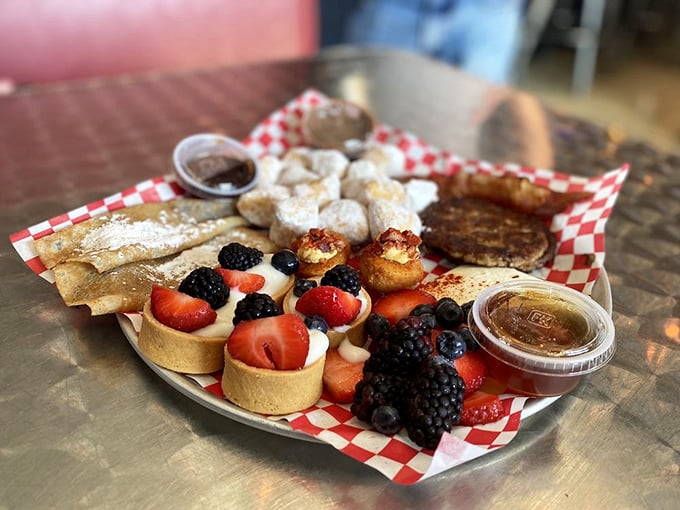 The breakfast board that launched a thousand road trips. Sweet, savory, and everything in between&mdash;it's morning bliss on a red-checkered canvas.