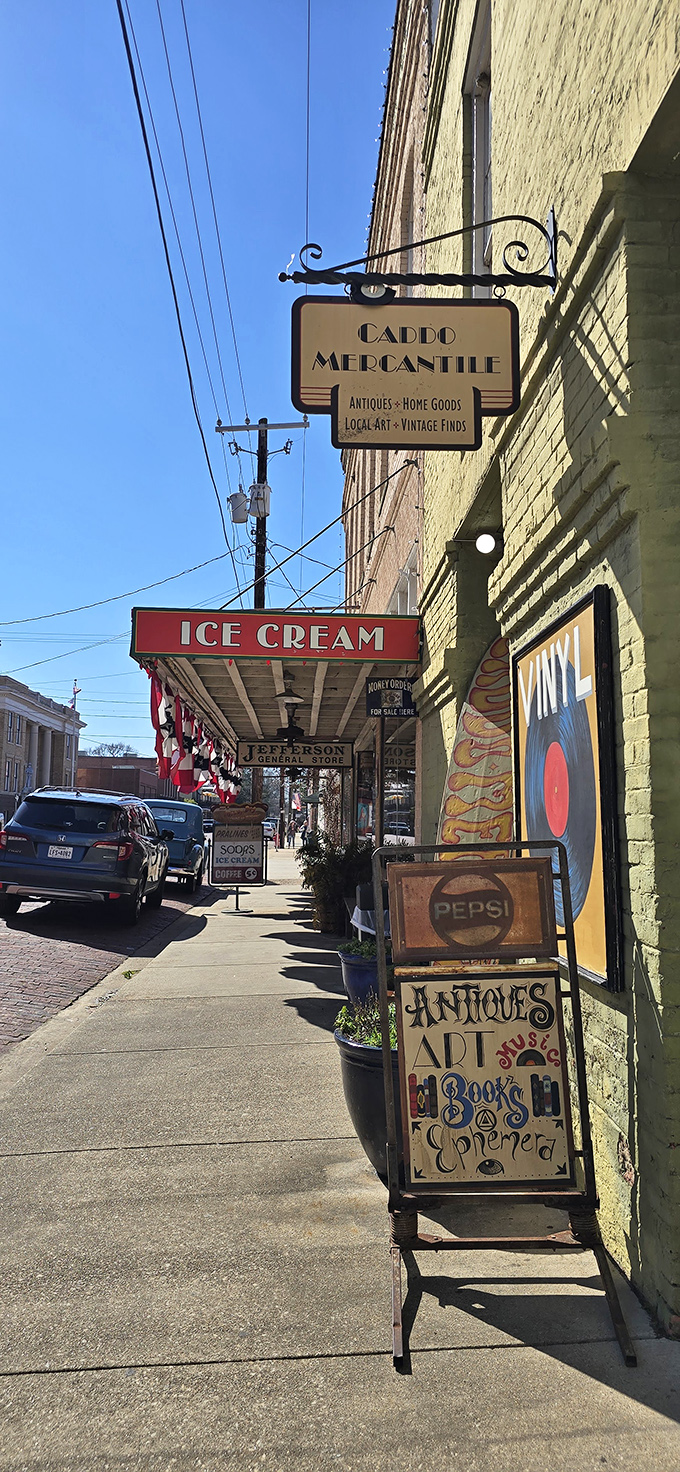 Caddo Mercantile proves that the best shopping experiences still come with hand-painted signs and ice cream possibilities just a few steps away.