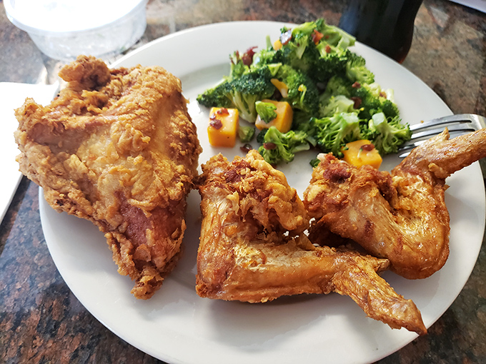 When your fried chicken is flanked by perfectly steamed broccoli, it's like your childhood dream plate got a responsible adult makeover.