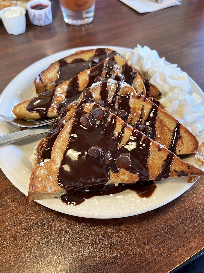 Chocolate for breakfast? Not just allowed but encouraged. This chocolate chip French toast is what childhood fantasies grow up to become.