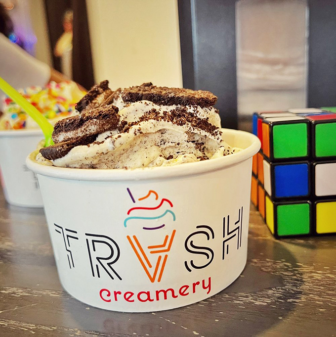 Cookies and cream gets the TRVSH treatment with chocolate sandwich cookies layered throughout&mdash;like an Oreo exploded in the most delicious way possible.