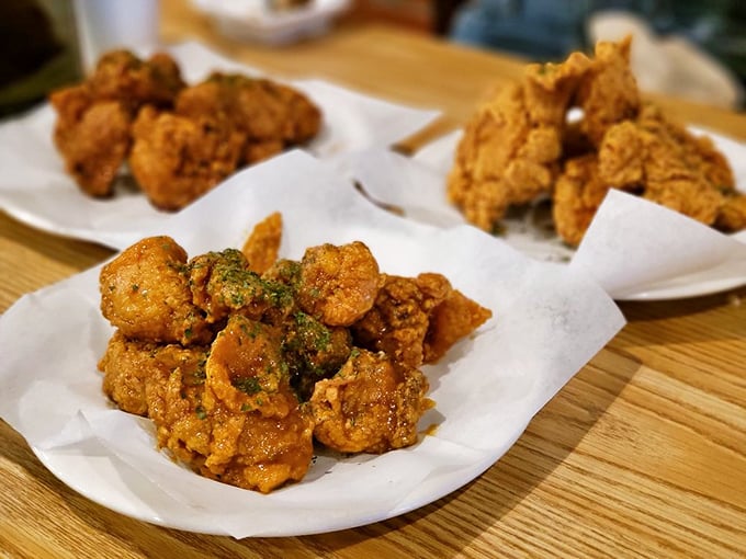 Curry-dusted chicken that looks like it's been rolled in golden treasure. The spices don't just season the chicken &ndash; they transform it into edible jewelry.