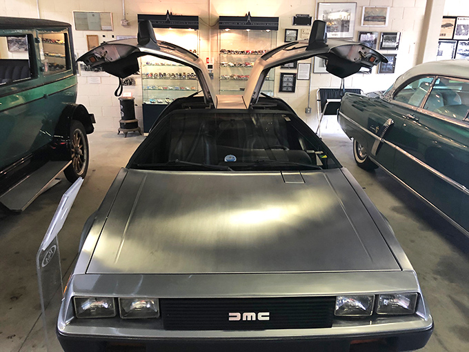 Great Scott! The DeLorean's iconic gull-wing doors and stainless steel body still look like they're ready to hit 88 mph and blast into another dimension.