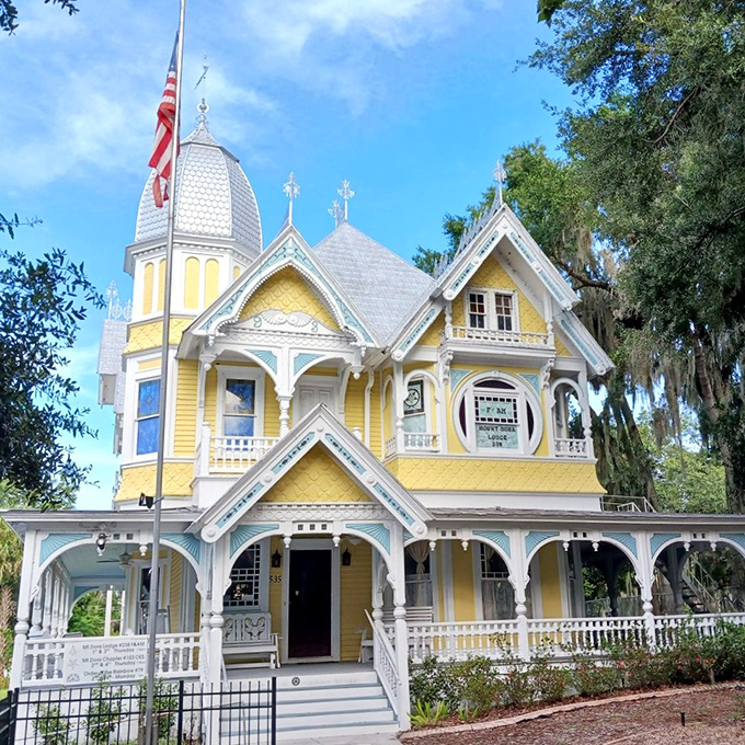 This sunshine-yellow Victorian masterpiece looks like it was plucked from a storybook. The Donnelly House stands as Mount Dora's most photographed architectural gem.