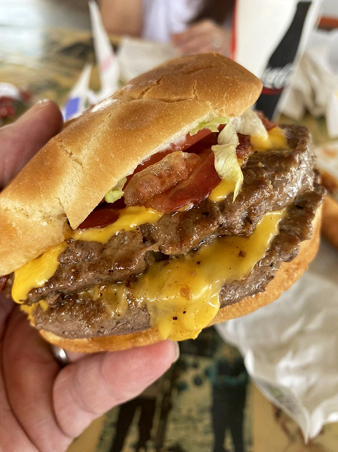 This isn't just a double cheeseburger&mdash;it's a towering monument to the art of American roadside cuisine, glistening with melty defiance.
