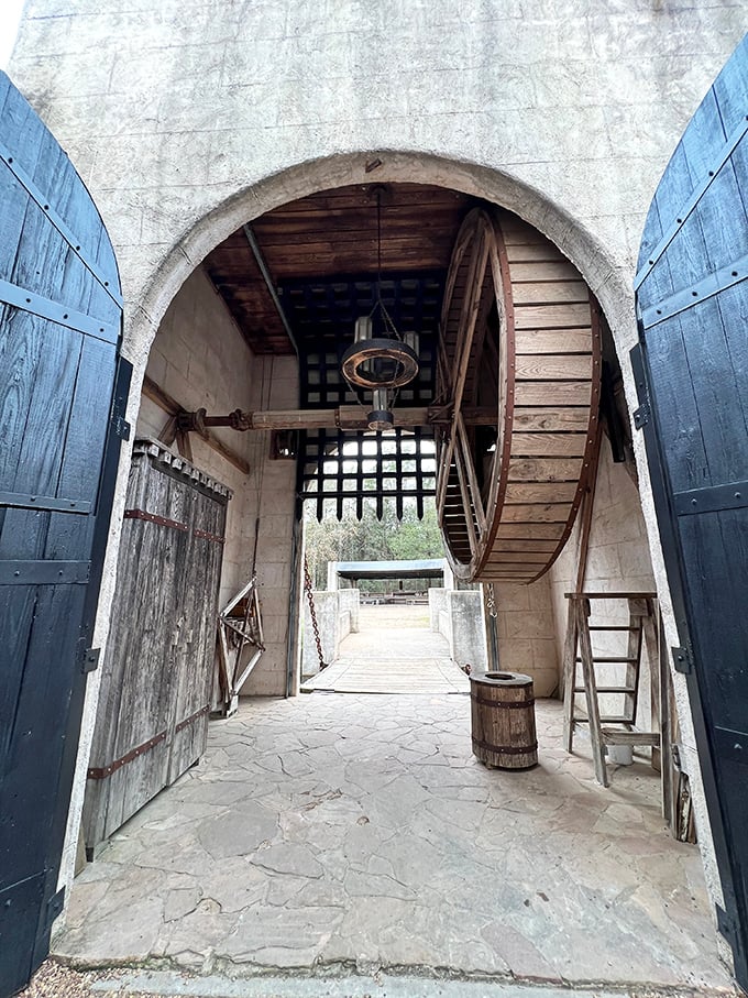 Not your average home security system! The drawbridge mechanism looks straight out of "Monty Python and the Holy Grail" &ndash; but actually works.