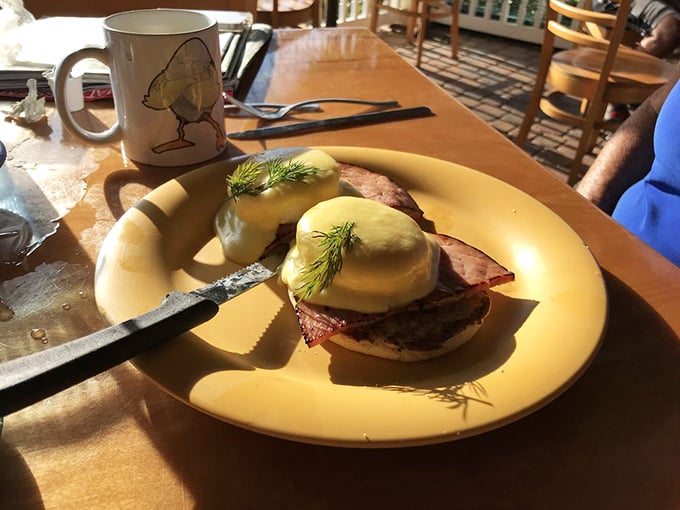 Eggs Benedict with a sprig of dill that says, "Yes, we care about the details." These perfectly poached eggs perform a morning ballet of textures.