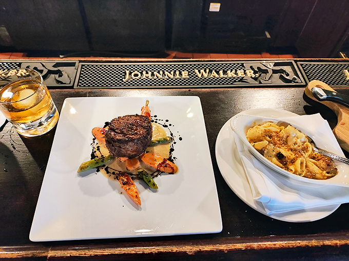 Architecture on a plate&mdash;this perfectly cooked filet perched atop vegetables isn't just dinner, it's edible art with purpose.