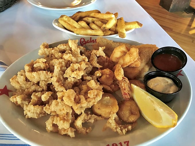 The seafood platter that launched a thousand road trips. Those golden-brown treasures aren't just fried clams&mdash;they're edible souvenirs from the Jersey Shore's culinary heritage.