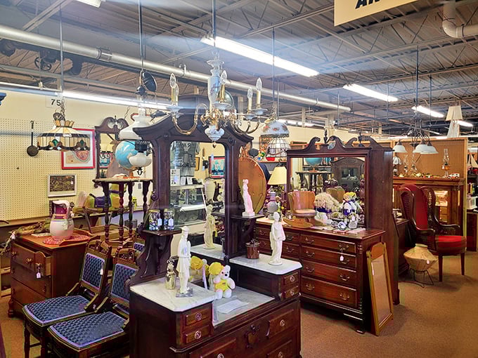 Antique furniture that whispers tales of elegant dinner parties and family gatherings. That chandelier has probably illuminated more interesting conversations than most talk shows.
