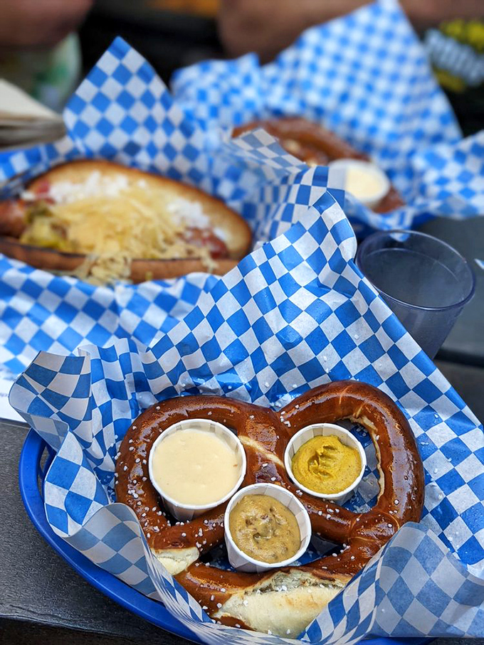 The pretzel in its natural habitat&mdash;golden-brown, salt-kissed, and ready for its butter bath. Carb perfection has never looked so photogenic.