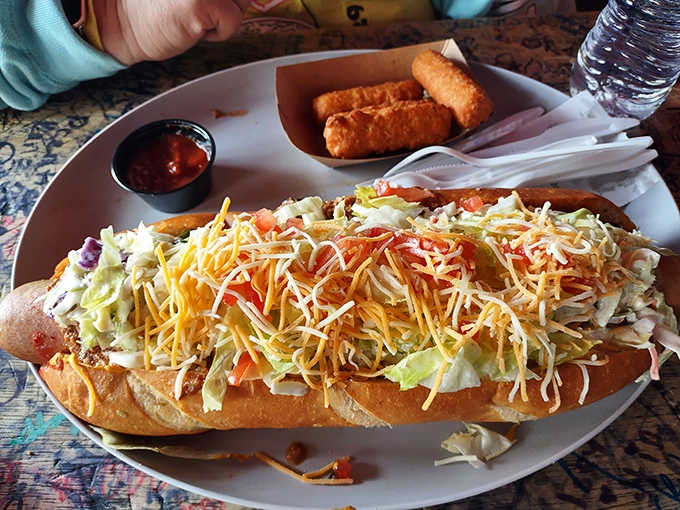 This isn't just a hot dog&mdash;it's an engineering marvel. The structural integrity required to support that mountain of toppings deserves an award.