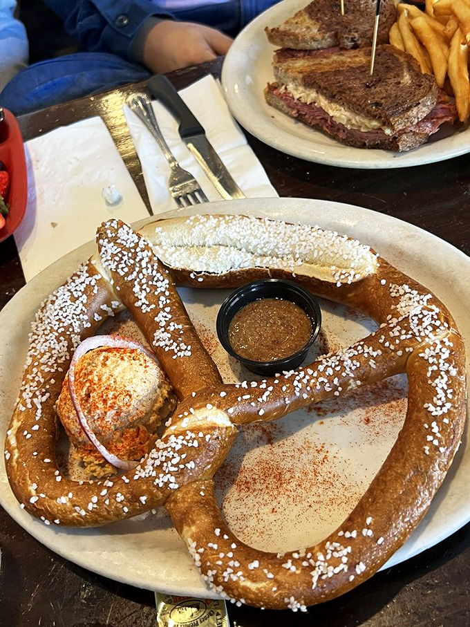 This isn't just a pretzel&mdash;it's architecture you can eat! Golden-brown, salt-flecked perfection that makes your sandwich bread at home feel woefully inadequate.