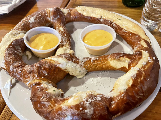 Size matters when it comes to pretzels. This beauty could double as a life preserver, but you'll want to devour it, not swim with it.