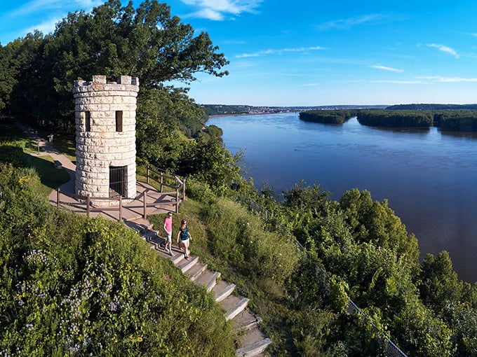 Julien Dubuque Monument offers Mississippi River views that would make Mark Twain wax poetic. Worth every step of the climb, especially when your retirement fund isn't climbing stairs.