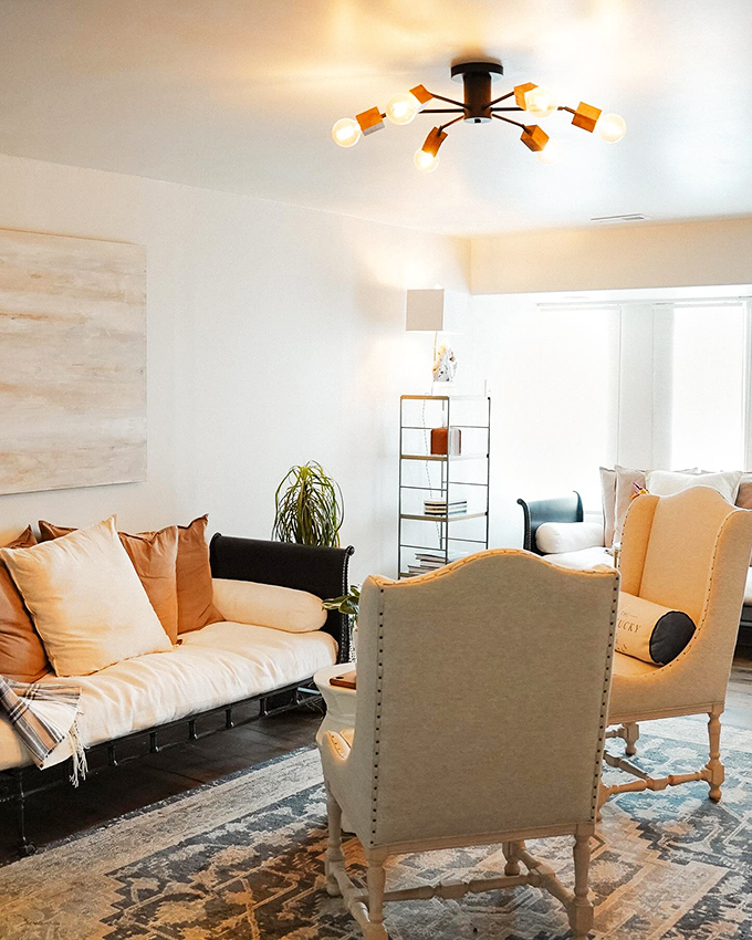 Modern comfort meets timeless design in the castle's living spaces, where contemporary furnishings complement the historic atmosphere without sacrificing coziness.